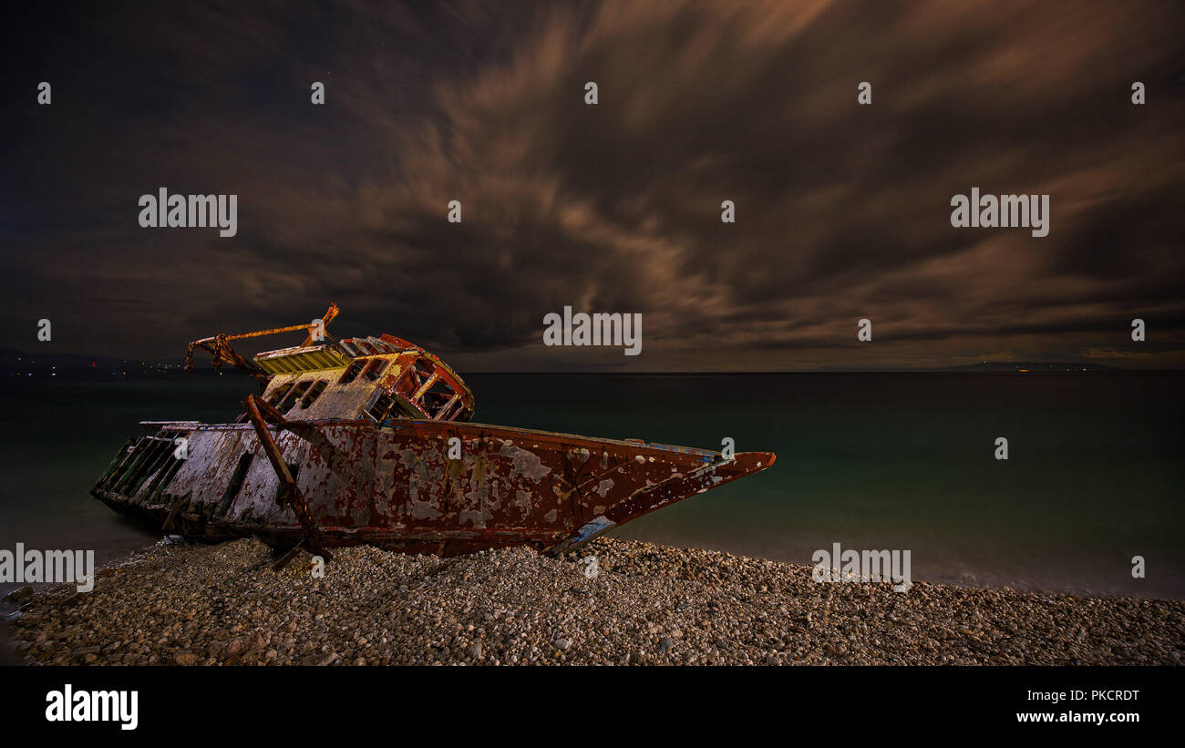 stranded rotten ship fisher-boat Stock Photo - Alamy