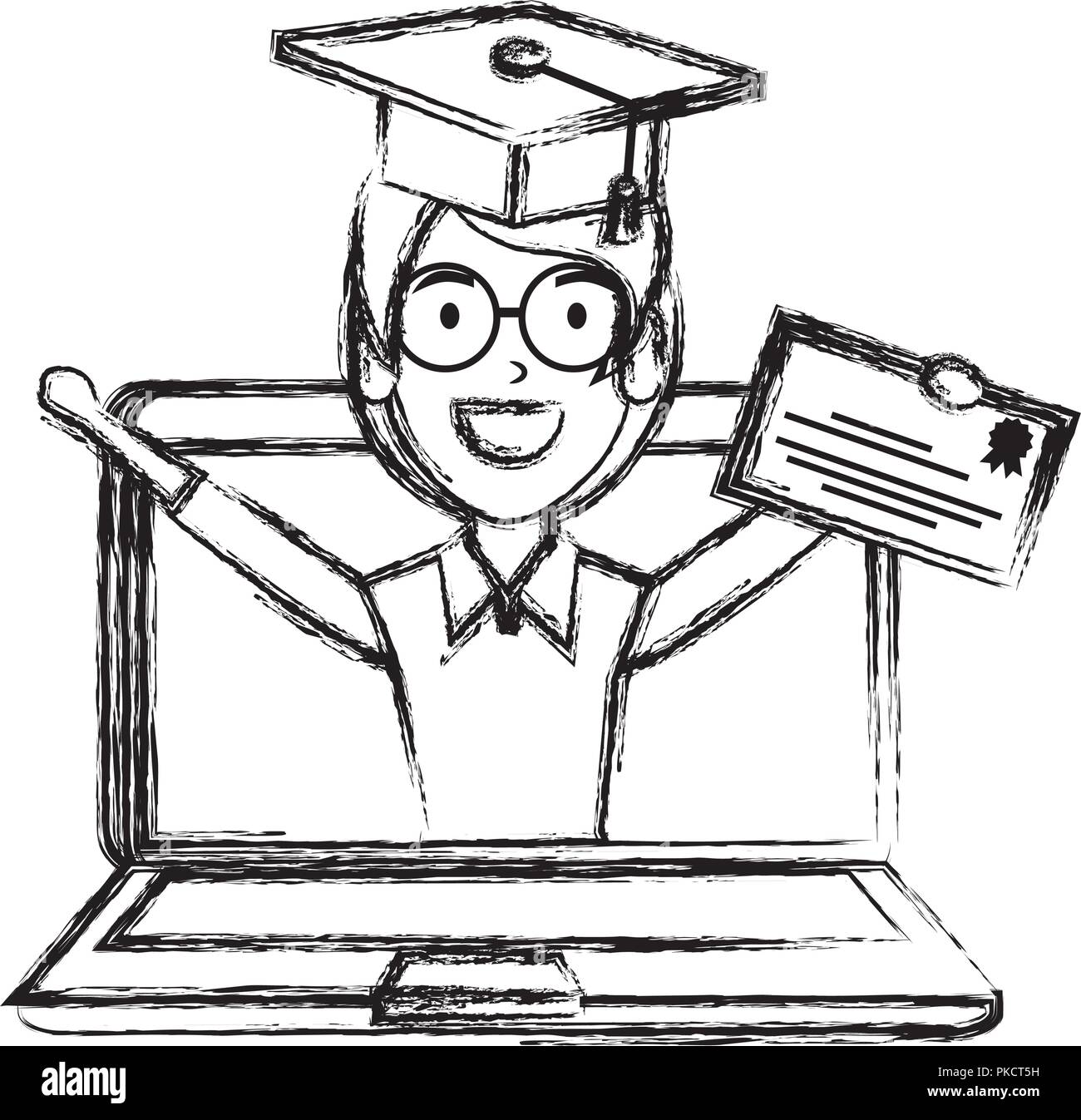 laptop with woman student and graduation diploma Stock Vector Image ...