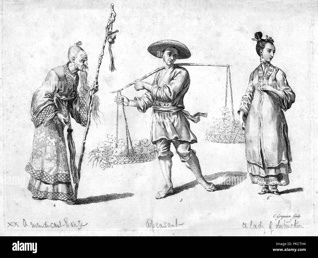 Three Chinese figures, 18th century. Artist: Charles Grignion Stock ...