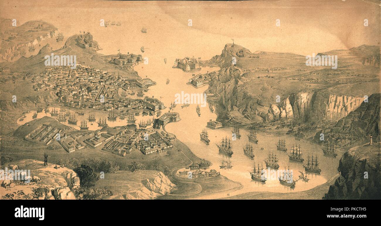 'The town, forts and harbours of Sebastopol', 1854. Artist: Edmund ...