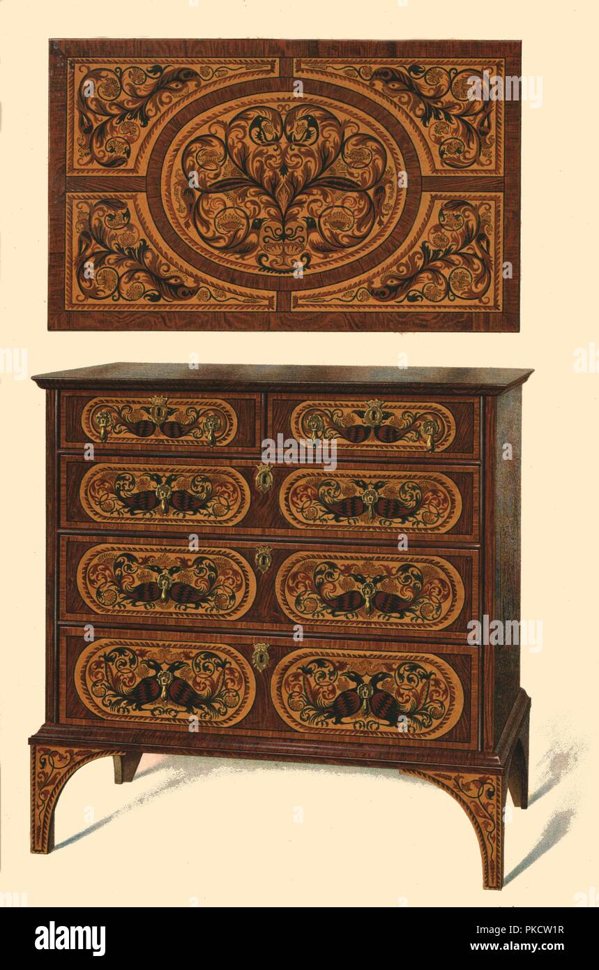 Chest of drawers inlaid with marquetry, 1905. Artist: Shirley Slocombe ...