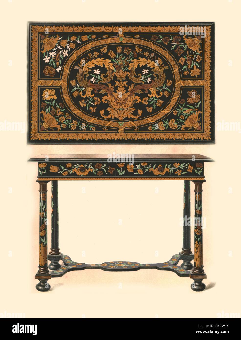 Table inlaid with marquetry., 1905. Artist: Shirley Slocombe Stock ...