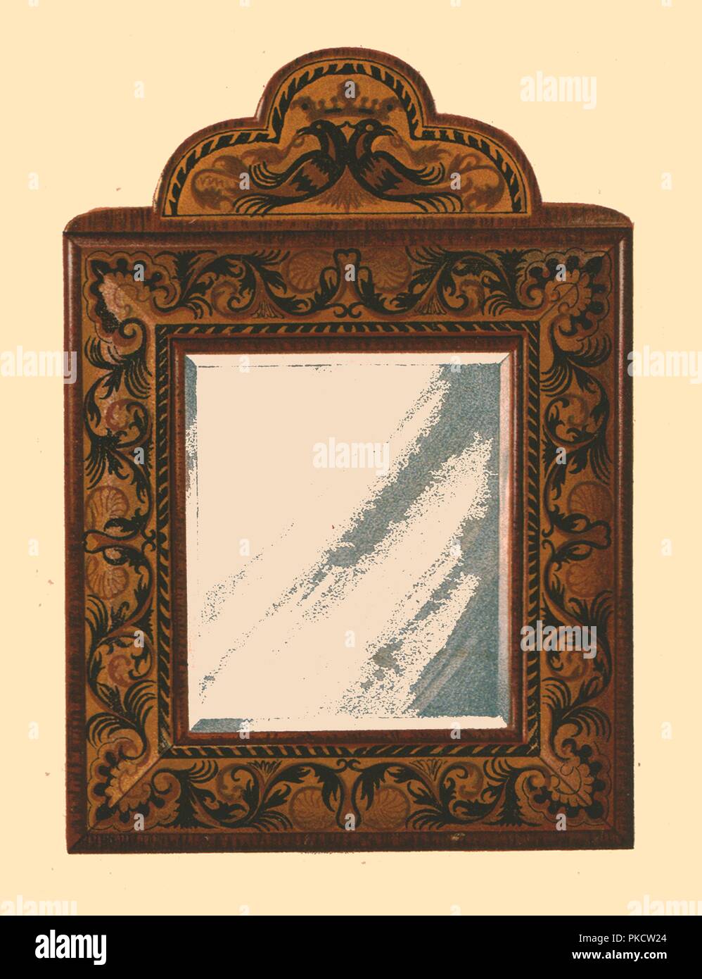 Mirror with walnut frame with inlaid marquetry, 1905. Artist: Shirley ...
