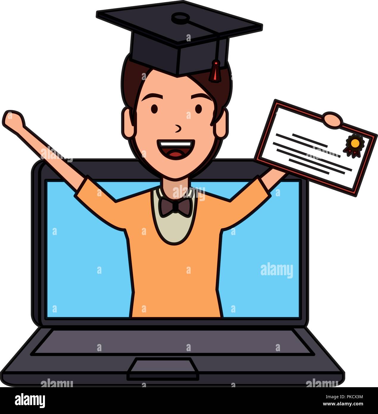 laptop with man student and graduation diploma Stock Vector Image & Art ...