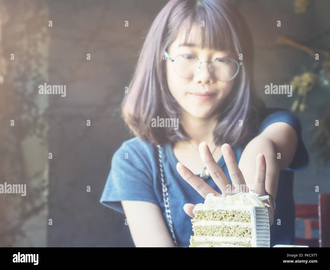 beautiful asian women stop eating in time weight control with diet food ...