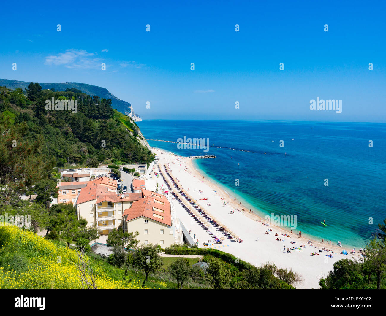 The wonderful and unspoiled beach of Numana, mount Conero, Italy Stock ...