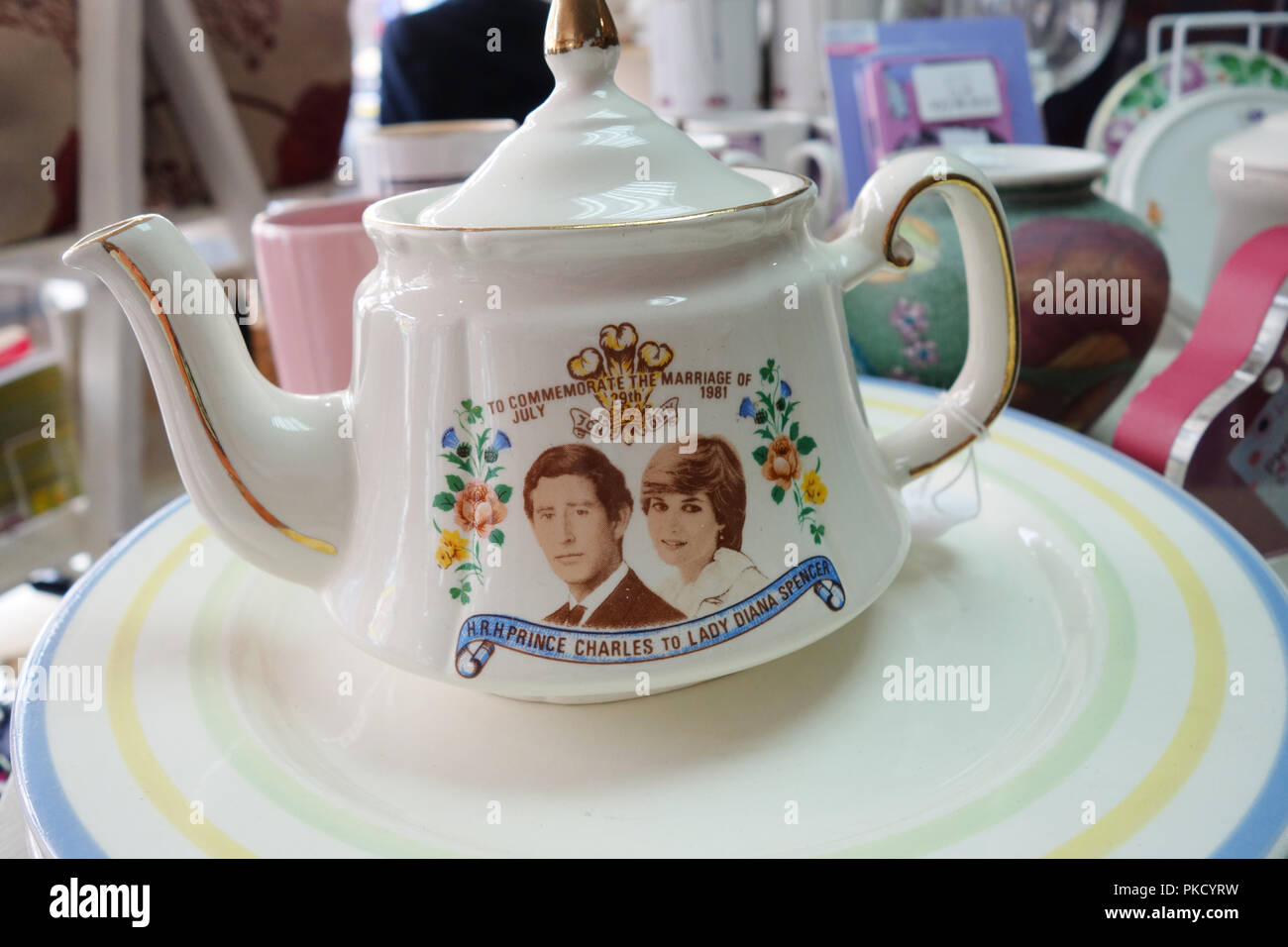 commemorative Charles and Diana teapot at charity shop in Bexhill-on ...
