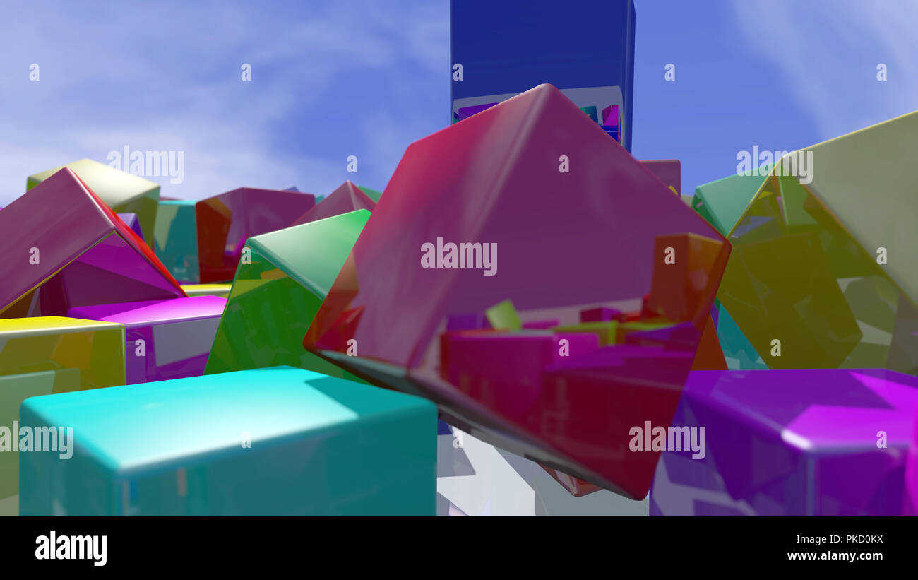 Colorful cube blocks particles close up. 3D rendering Stock Photo - Alamy