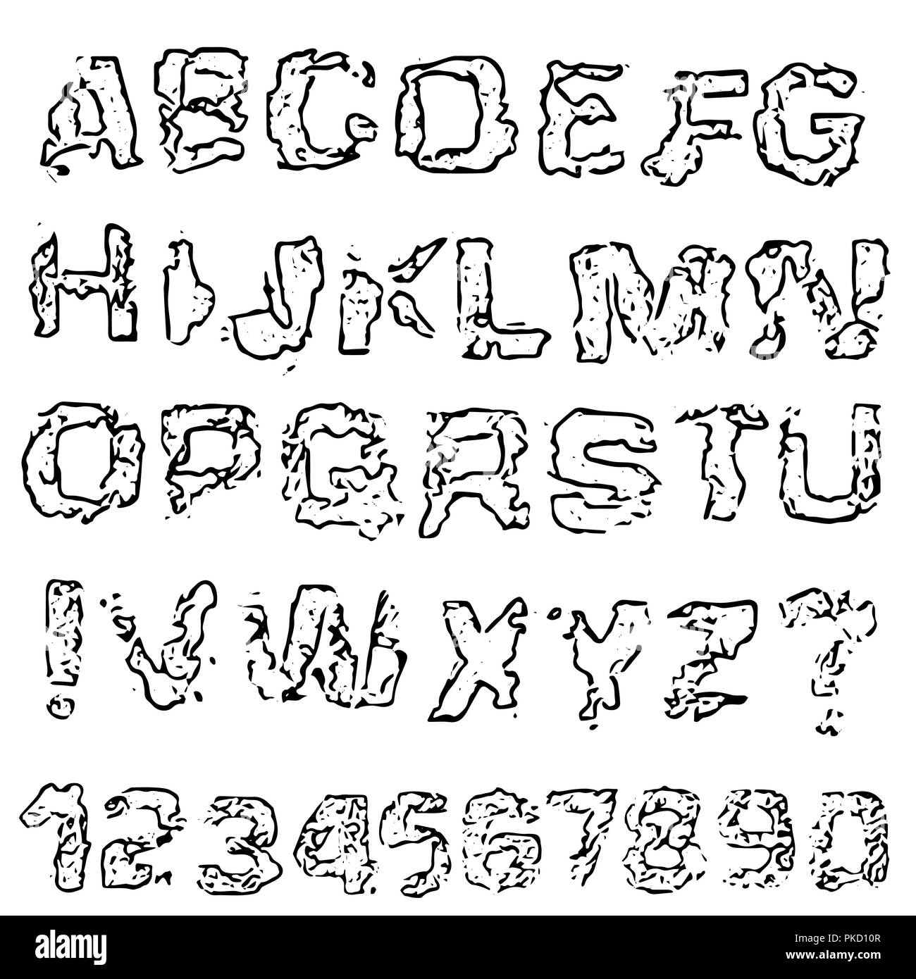 Distressed grunge alphabet and numbers. Stamp ink font Stock Vector ...