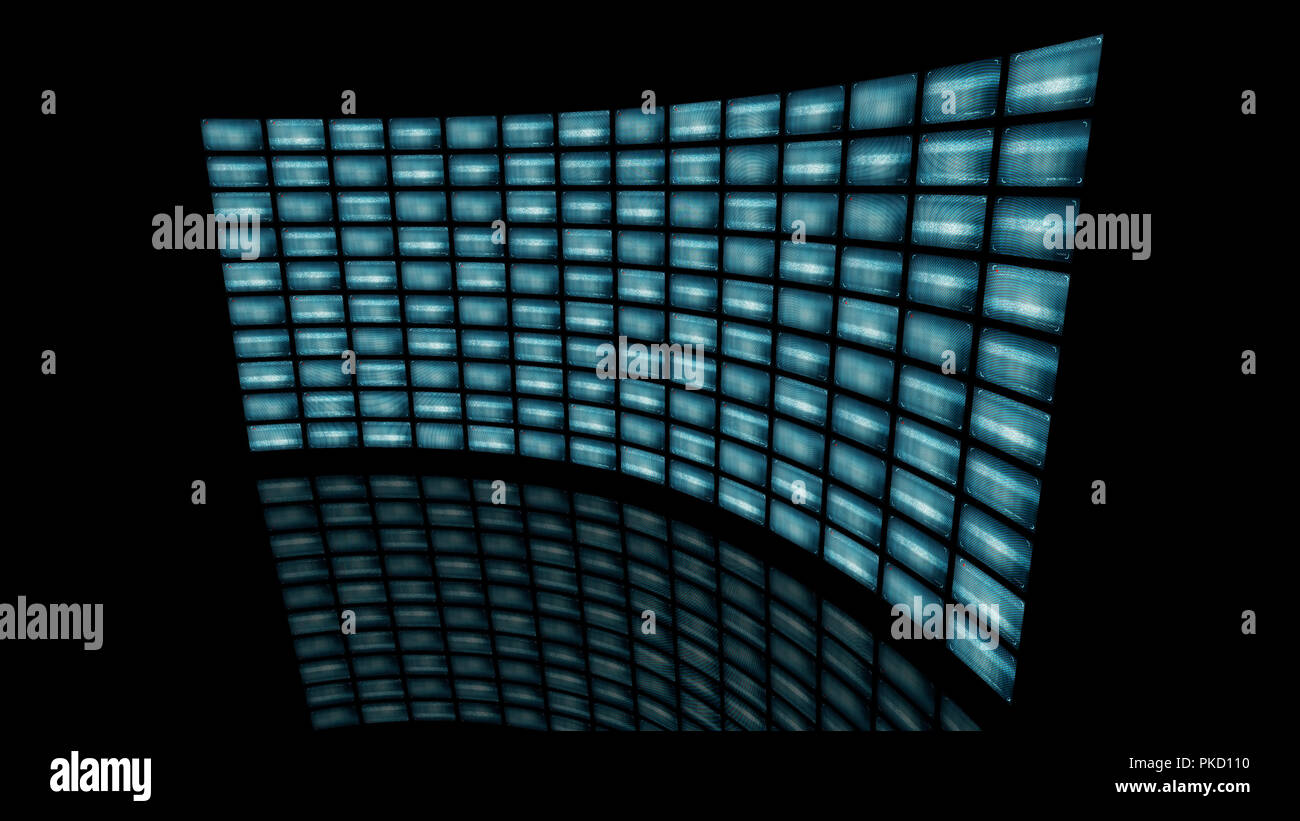 Distorted curved video wall turn to right. 3D rendering Stock Photo - Alamy
