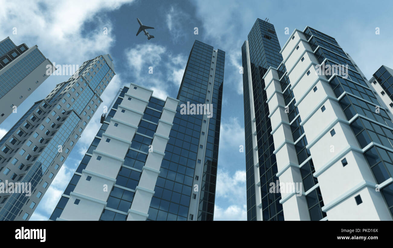 Modern architecture with reflective glass 3D rendering Stock Photo - Alamy