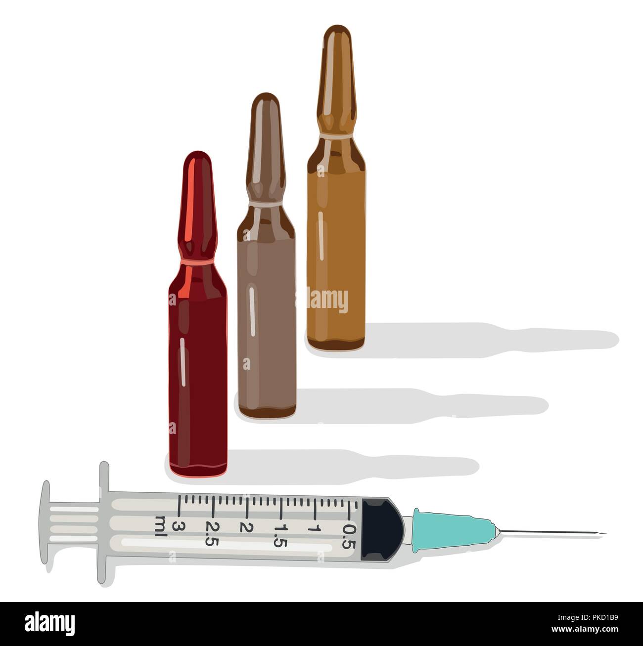The concept of health care. Syringe for injections, ampoules ...