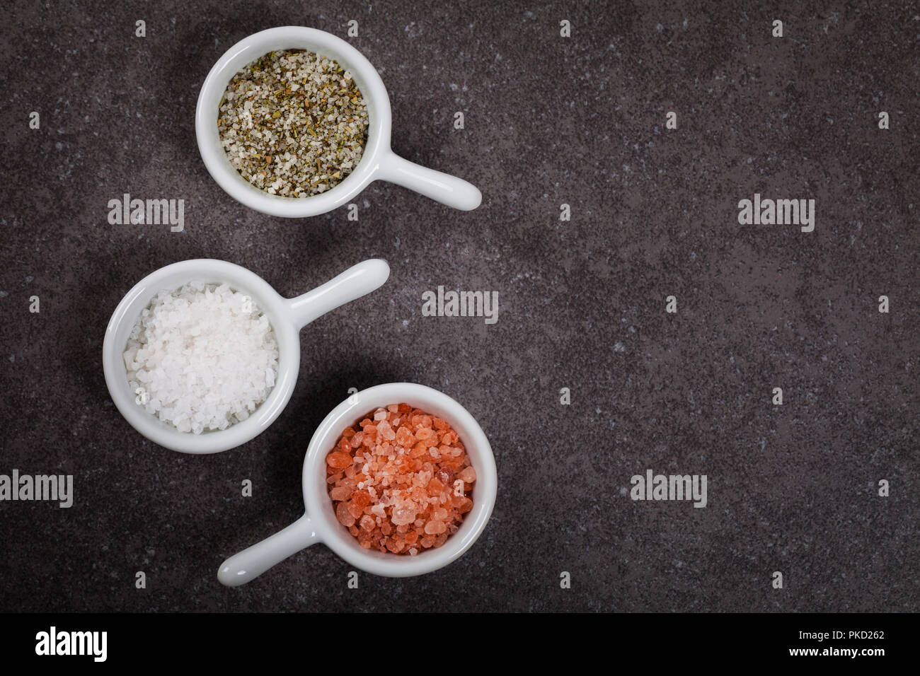 Types of Salt Himalayan, Kosher and Sea Salt Herb Seasoning Stock Photo ...