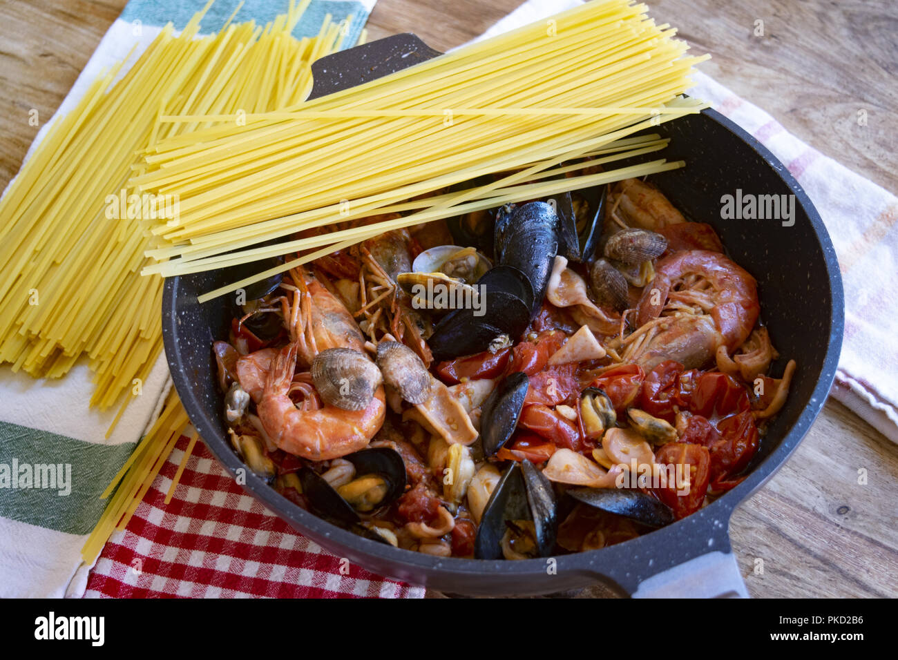 seafood pasta or pasta with a mixed of crustacean and fresh fish Stock ...