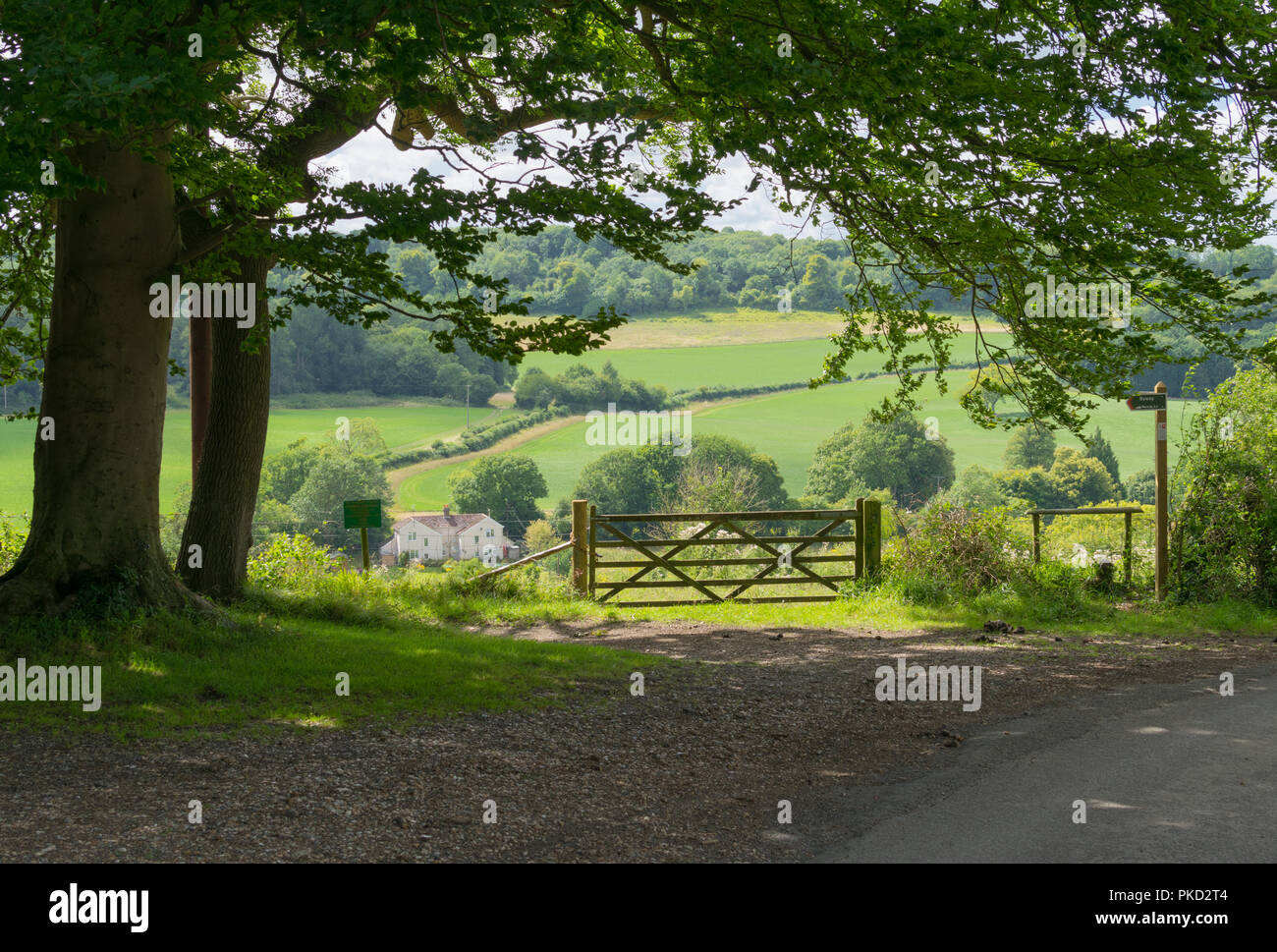 Gate overlooking a valley, Church Street, Crundale, Ashford, Kent Stock ...