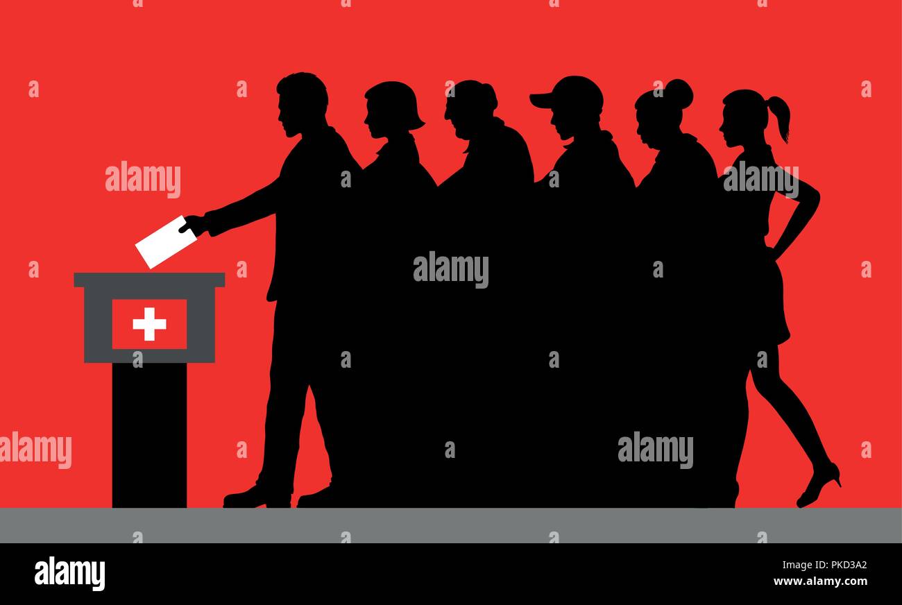 Swiss voters crowd silhouette by voting for referendum in Switzerland ...