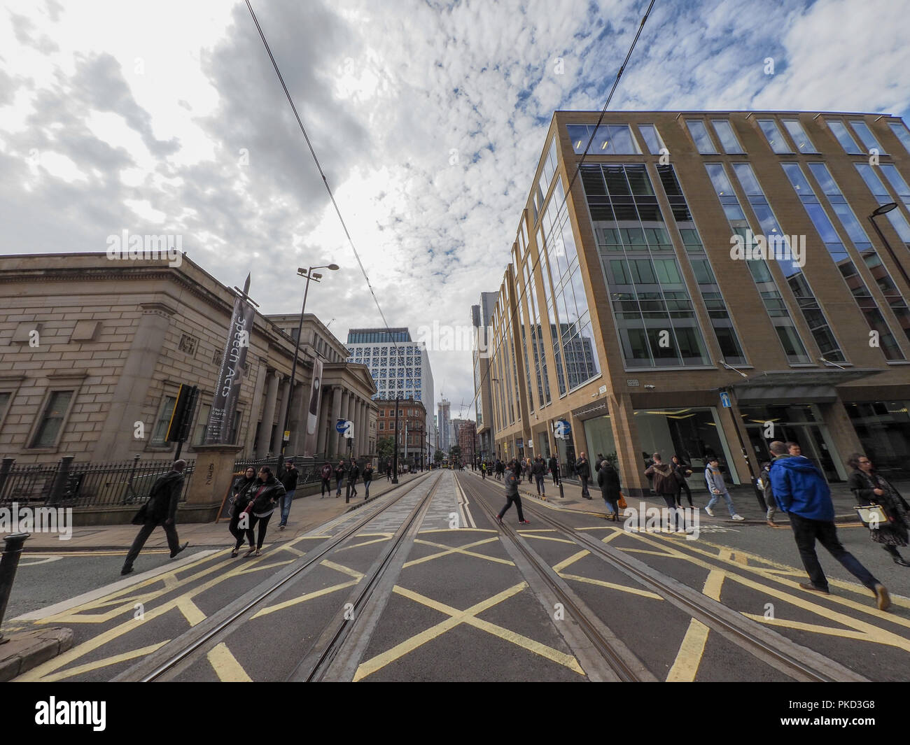 Tram tracks on Mosley Street in Manchester Stock Photo - Alamy