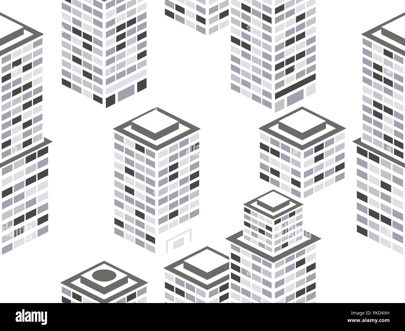 Cityscape seamless pattern. Isometric city buildings, metropolis. Black ...