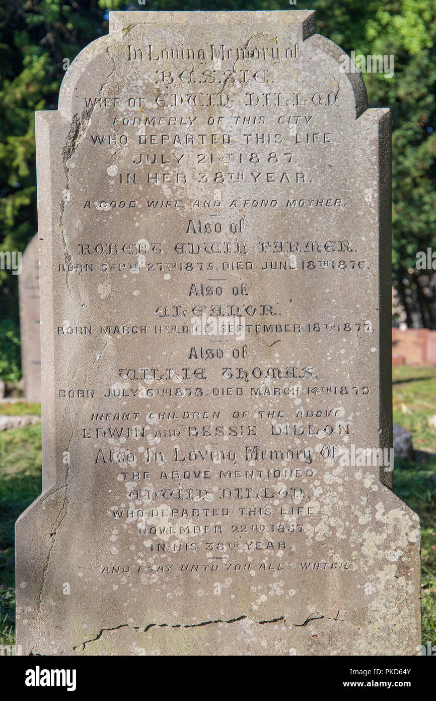 The Grave of Bessie Dillon 1887 at Locksbrook Cemetery, Bath Stock ...