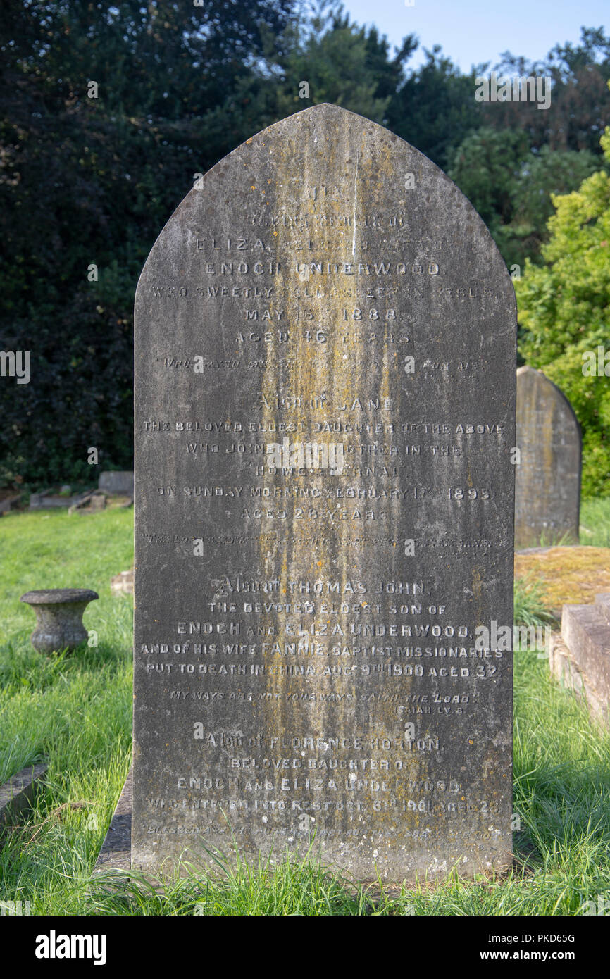 The Grave of Eliza Underwood 1888 at Locksbrook Cemetery, Bath Stock ...