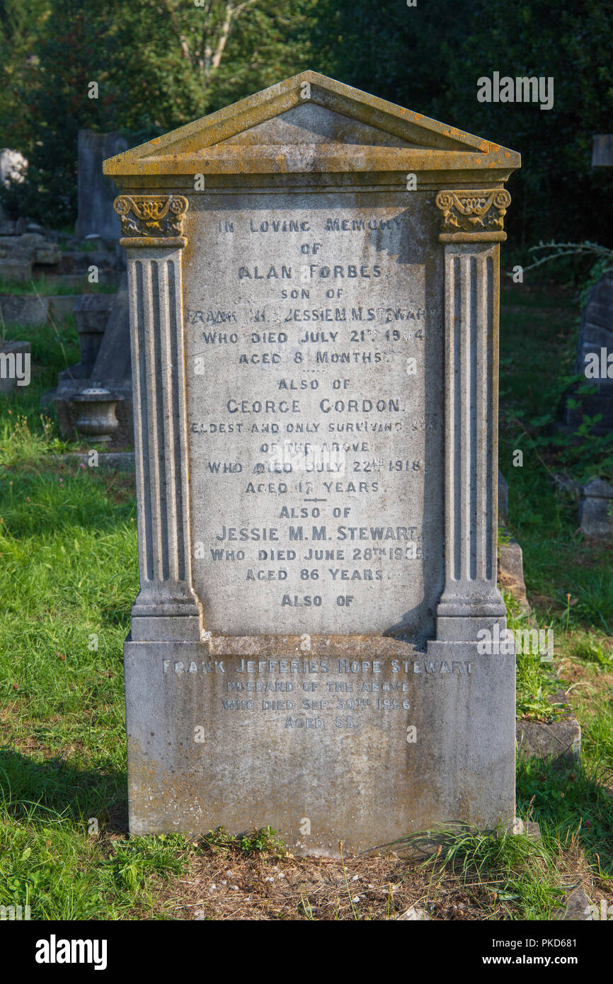 The Grave of Alan Forbes 1904 at Locksbrook Cemetery, Bath Stock Photo ...