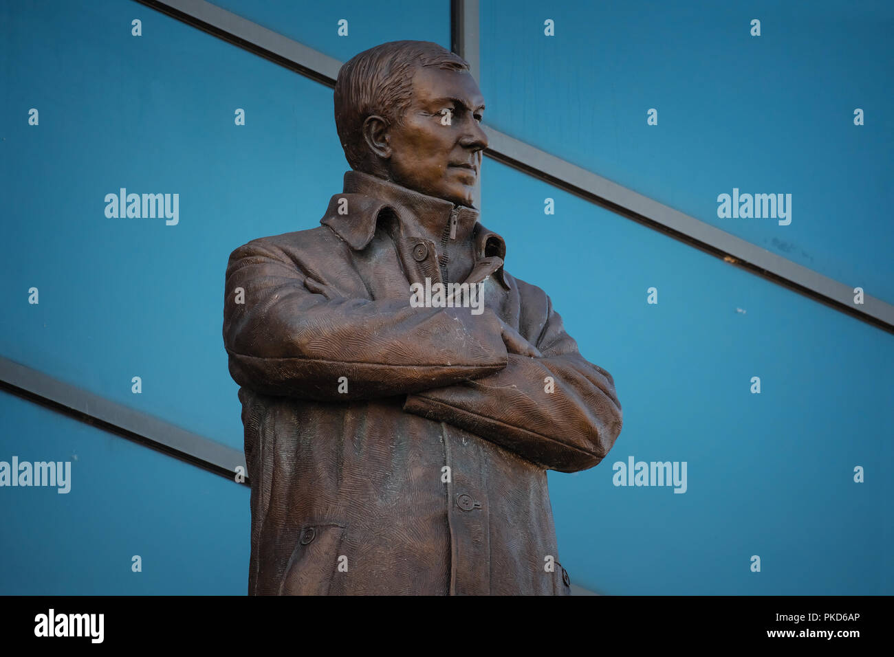 MANCHESTER, UK - MAY 19 2018: Sir Alex Ferguson Bronze statue in front ...