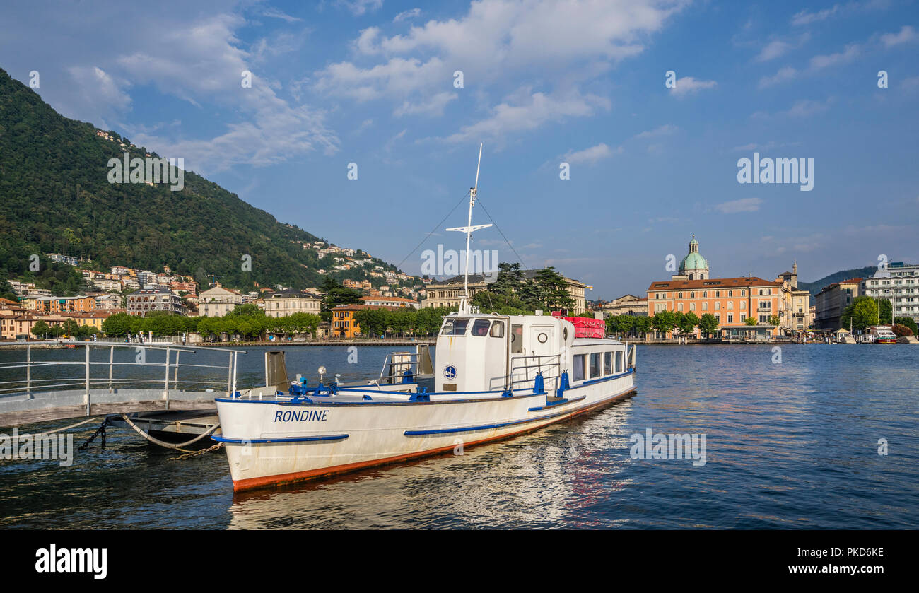 lake ferry motor-vessel 'Rondine' moored at Como marina, Lake Como ...
