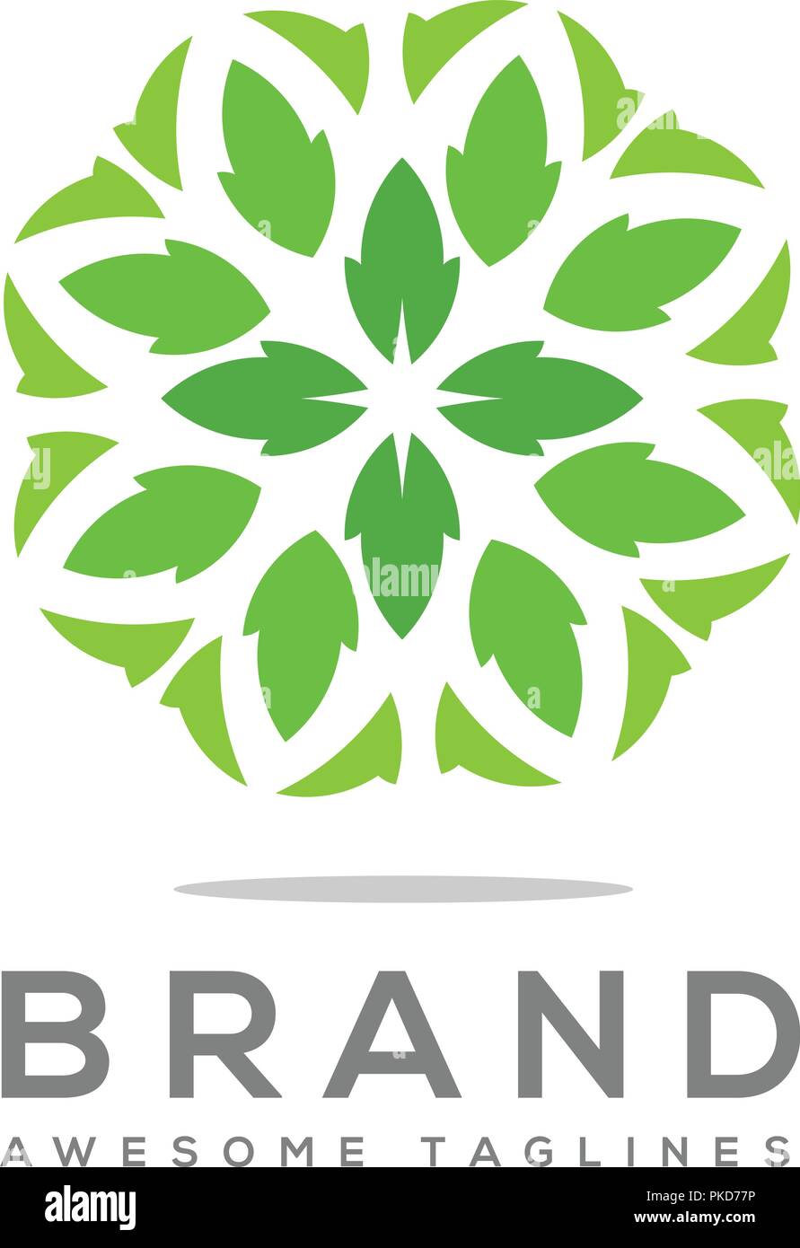 green circle logo concept, illustration of green leaf with circle style ...