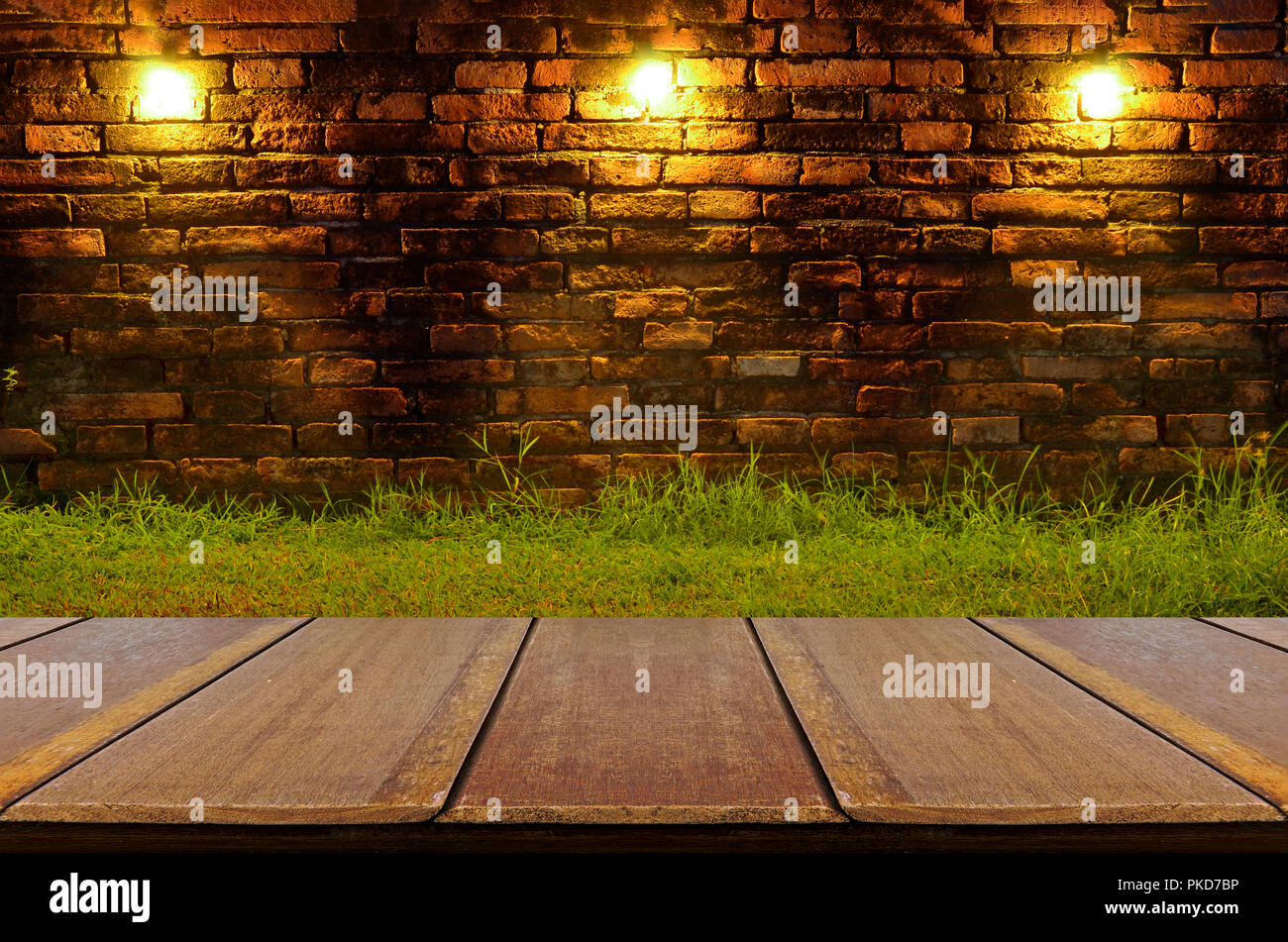 Empty wooden table over the night light background background ...