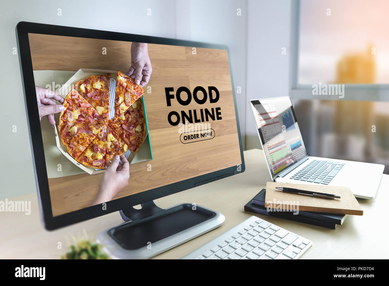 Close up woman ordering food online by internet Concept order food ...