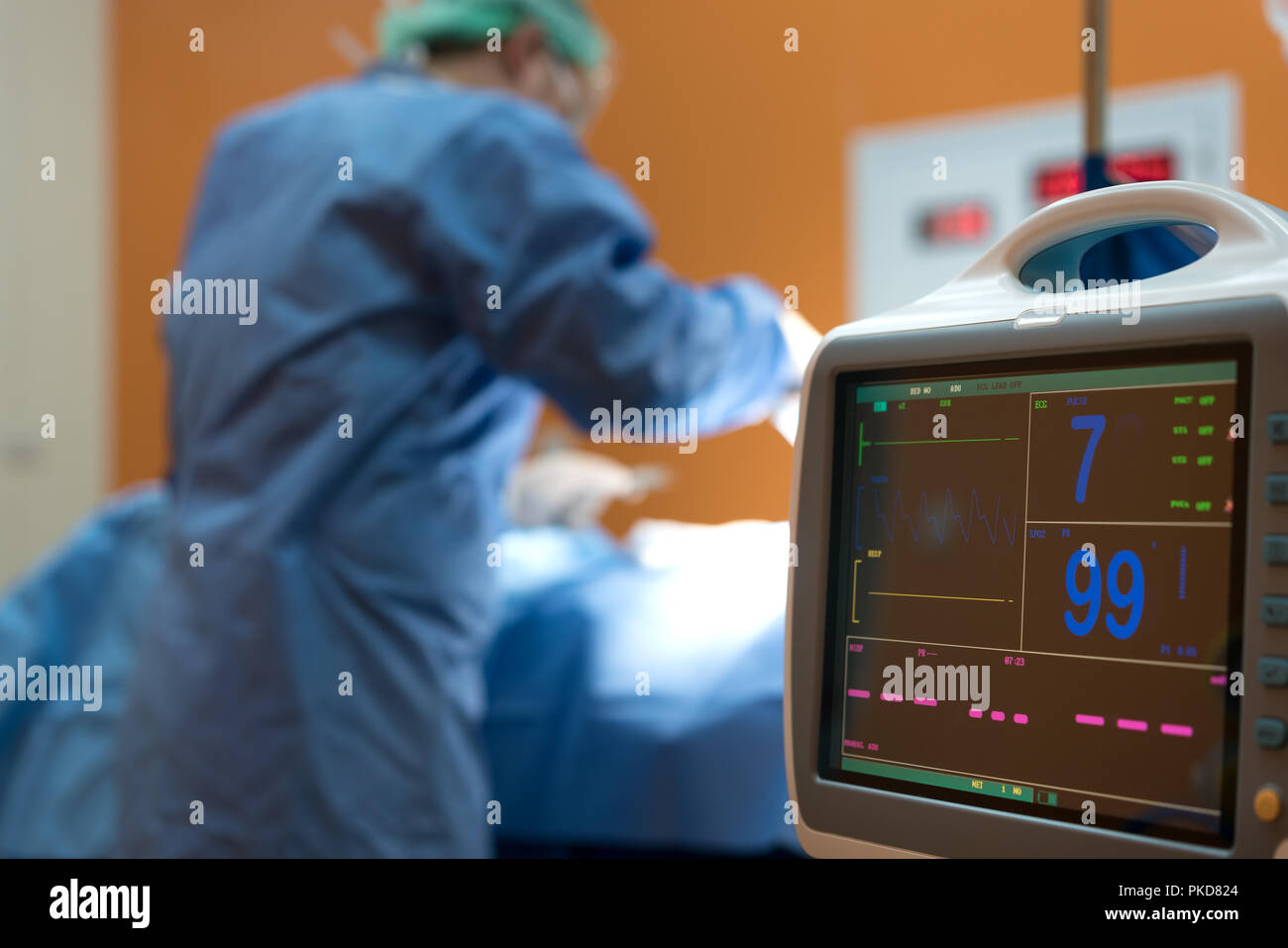 Electrocardiogram in hospital surgery operating emergency room showing ...