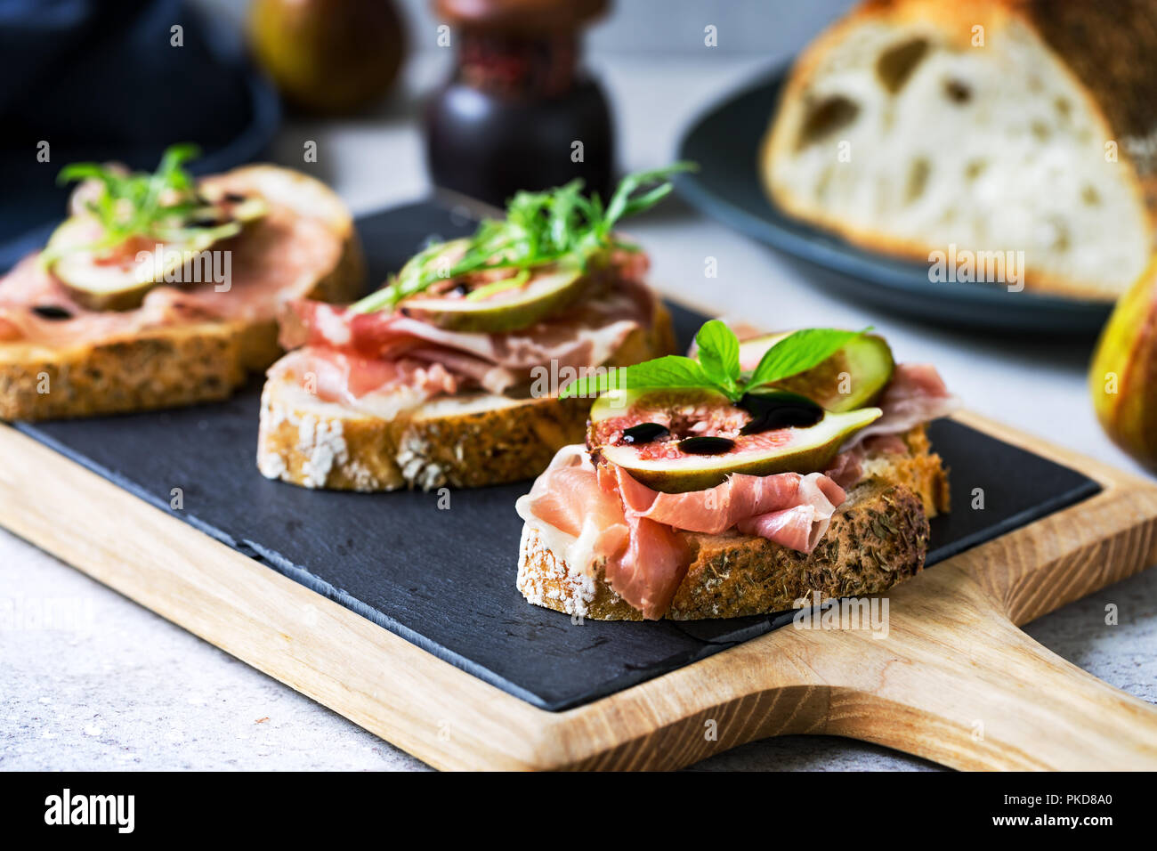Prosciutto ,Coppa,pepperoni and Fig on Sourdough bread Stock Photo - Alamy