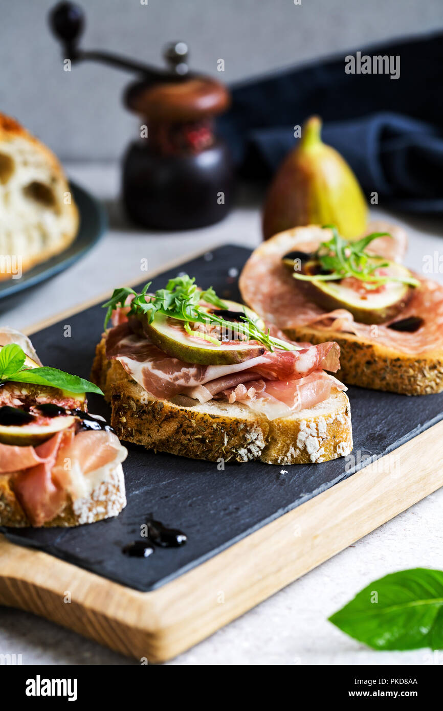 Prosciutto ,Coppa,pepperoni and Fig on Sourdough bread Stock Photo - Alamy