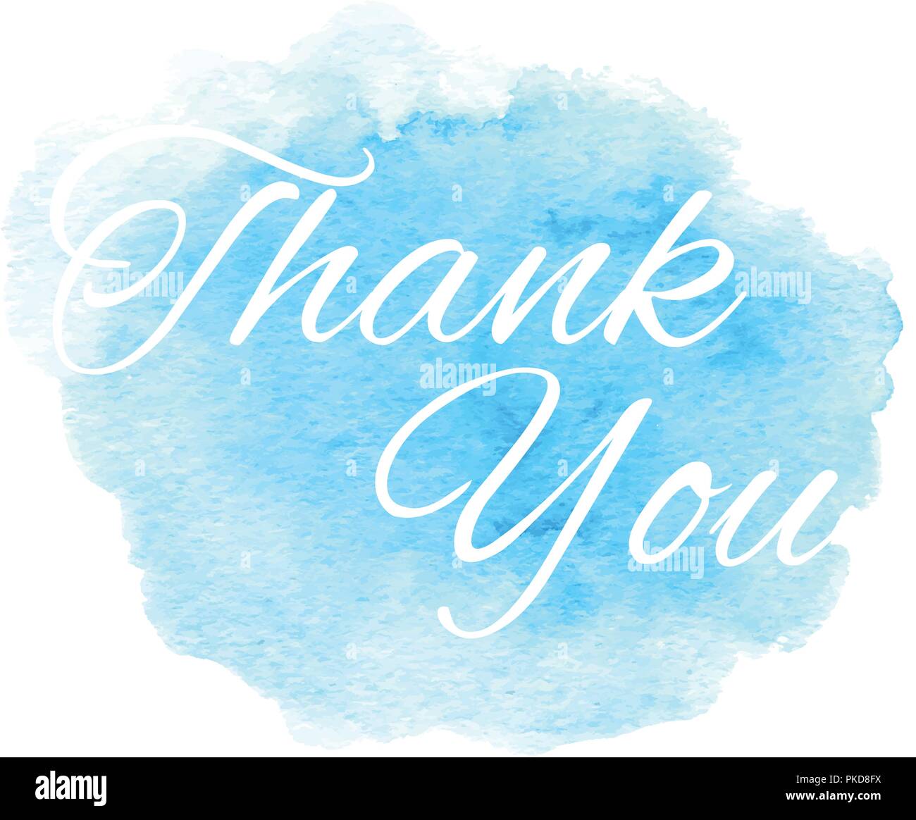Thank you text on the hand drawn watercolor blue texture background ...