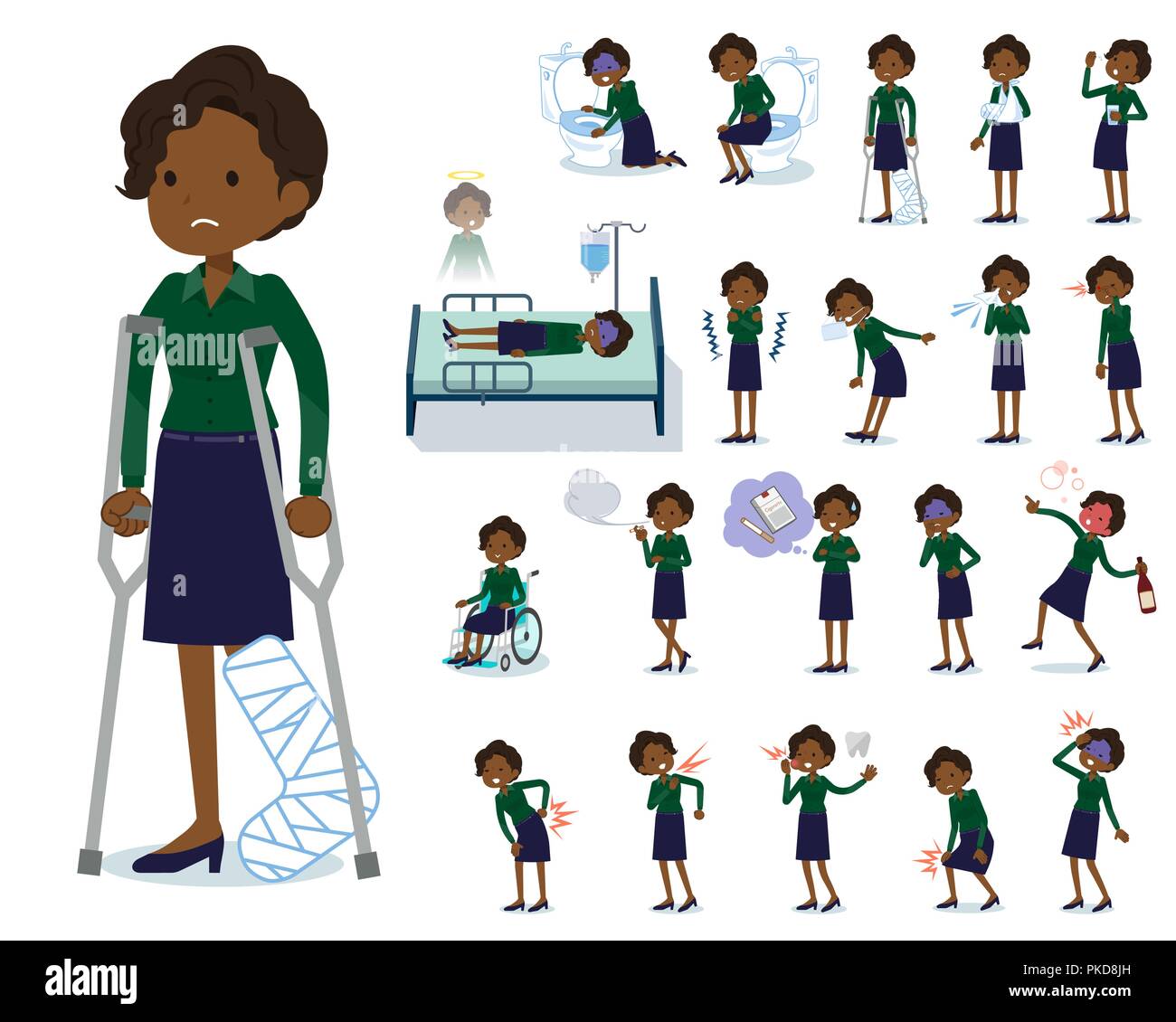 A set of women with injury and illness.There are actions that express ...