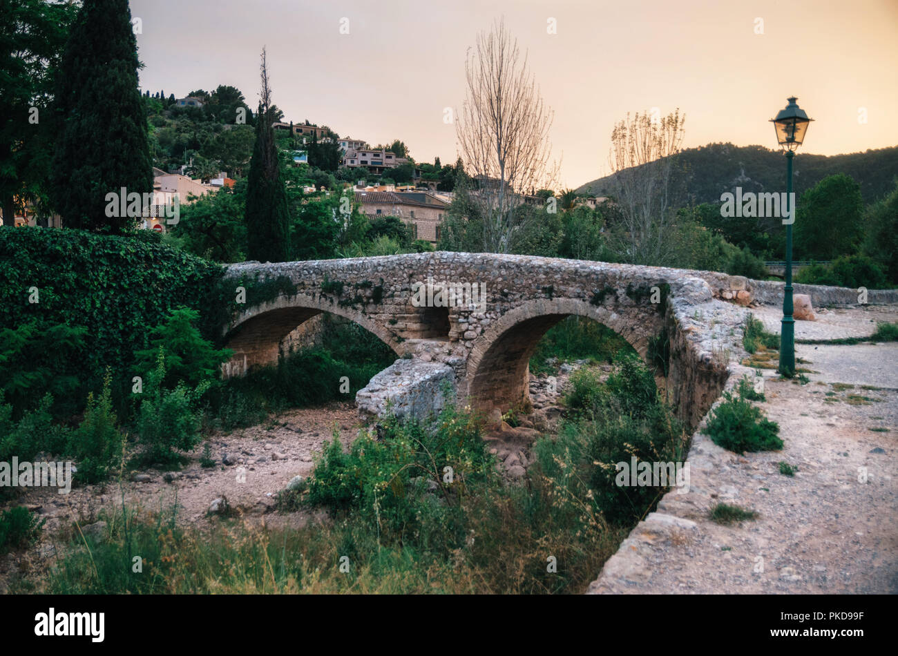 The Roman bridge across the Torrent de Sant Jordi at Pollenca in ...
