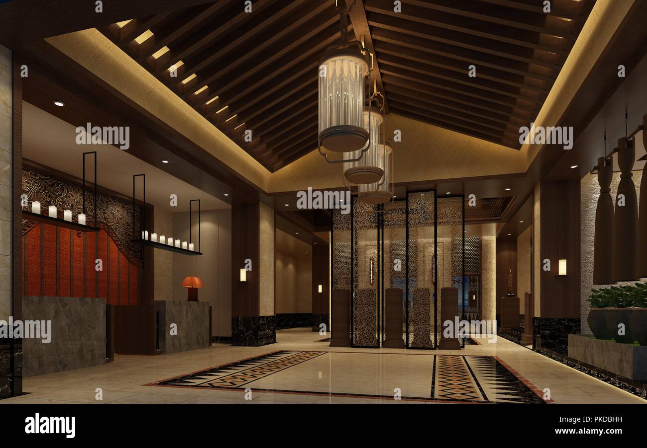 3d render of hotel reception lobby Stock Photo - Alamy