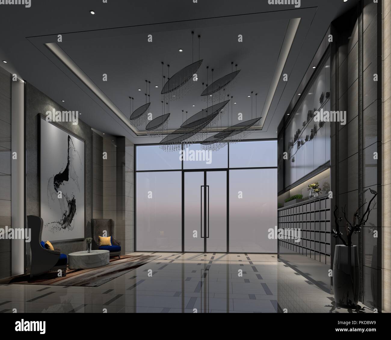 3d render of hotel reception lobby Stock Photo - Alamy