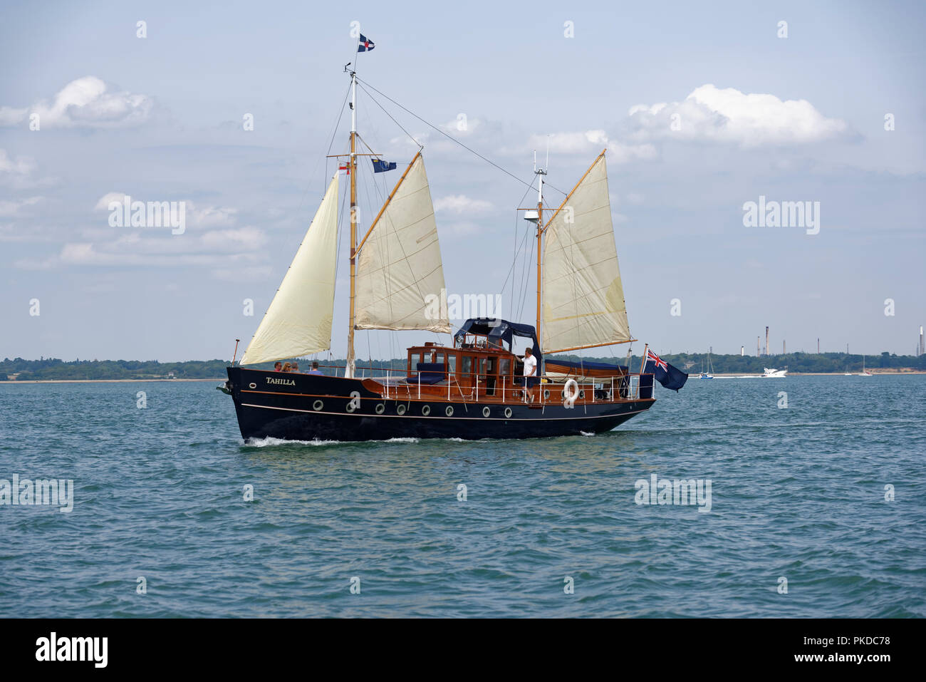 Historic sailing ketch Tahilla (formely Skylark) cruising on the Solent ...