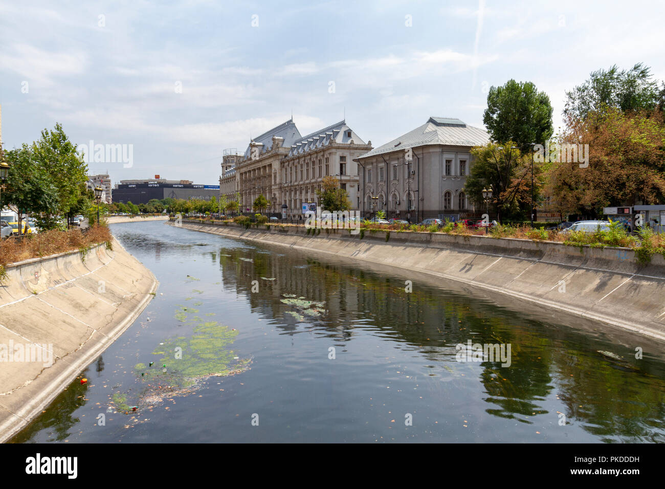 General view down the Dâmbovița River in Bucharest, Romania Stock Photo ...