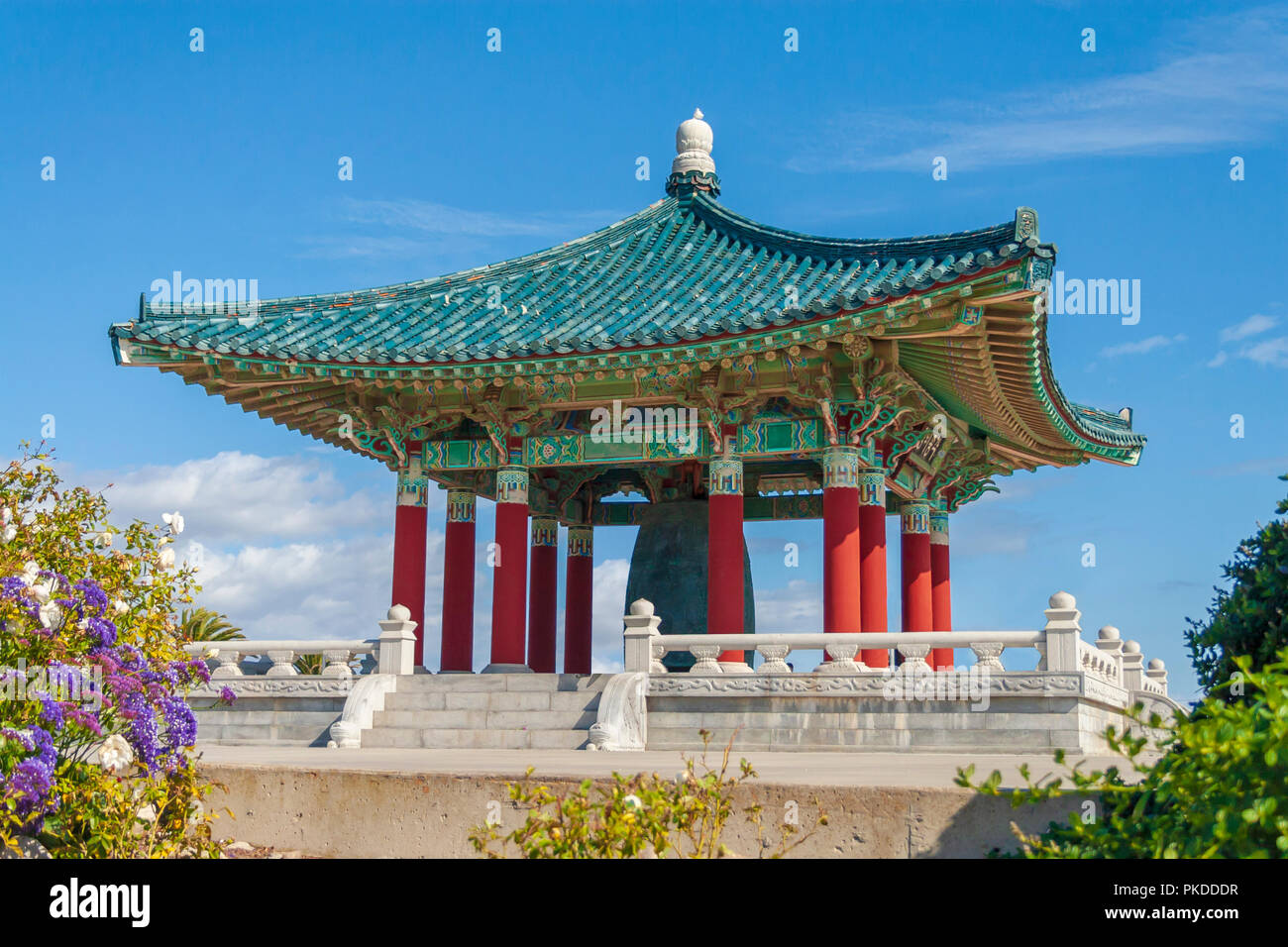 Korean bell house with red pillars Stock Photo - Alamy