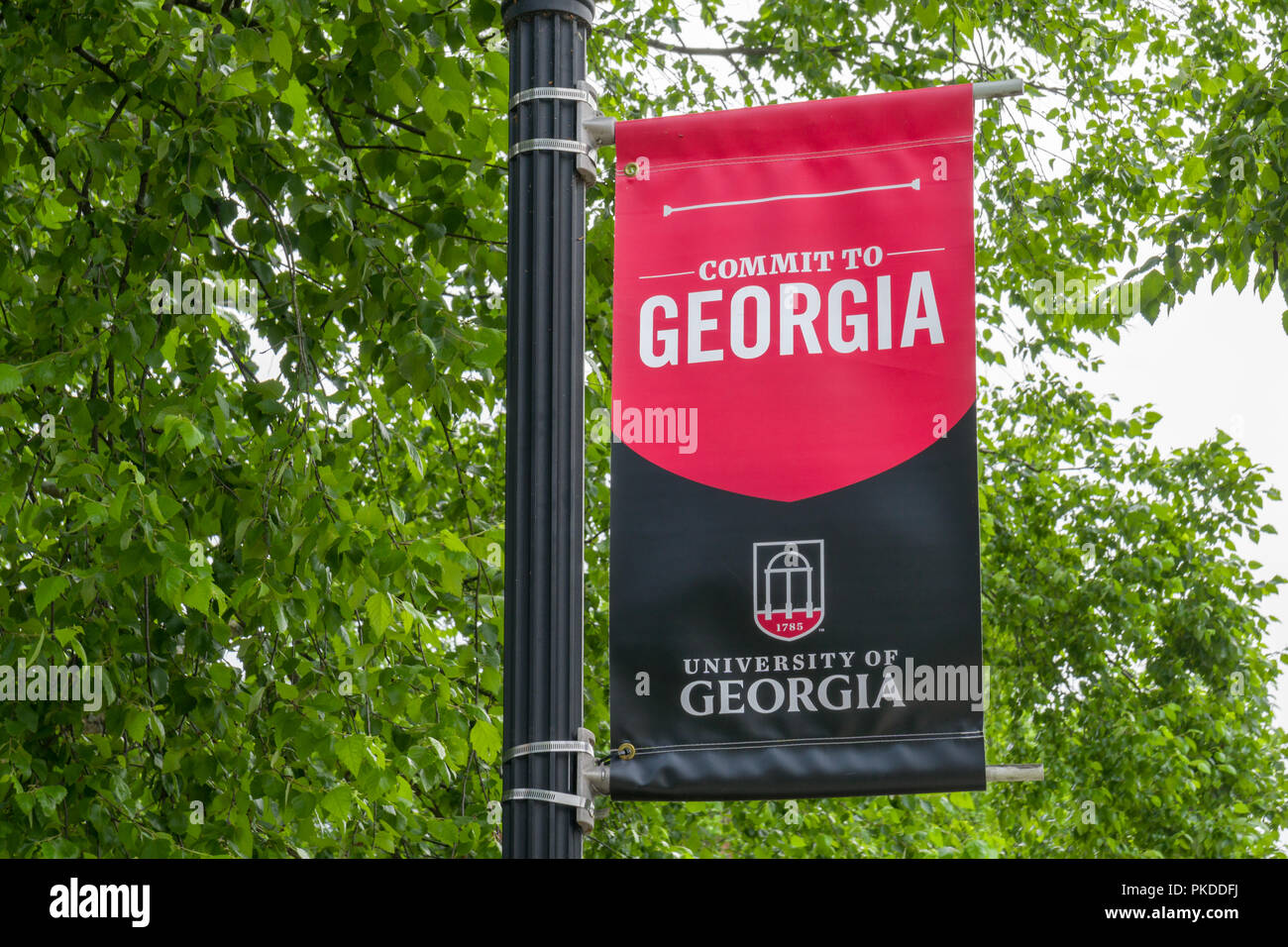ATHENS, GA/USA JUNE 5, 2018: College banner and emblem on the campus of ...
