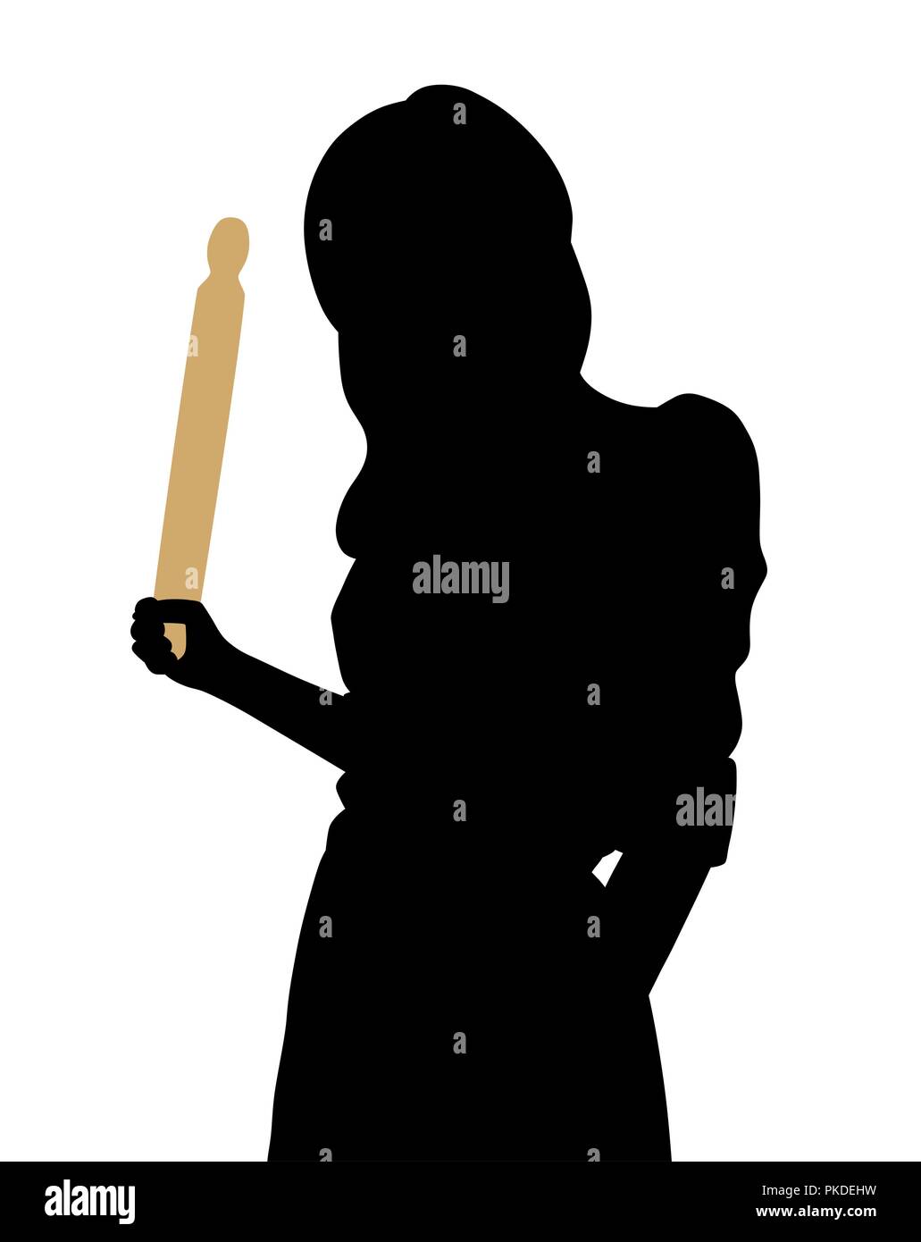 Angry young woman holding a rolling pin in her hand Stock Vector Image ...