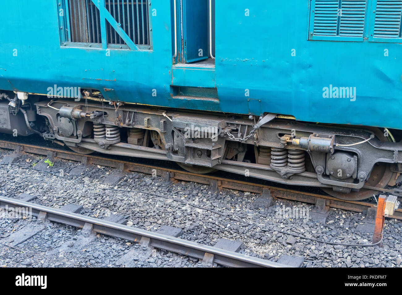 View of an old diesel engine wheel bogie Stock Photo - Alamy