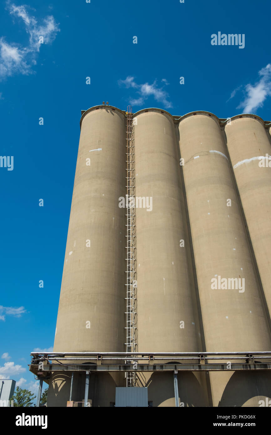 View of section of a grain elevator, an agrarian facility complex used ...