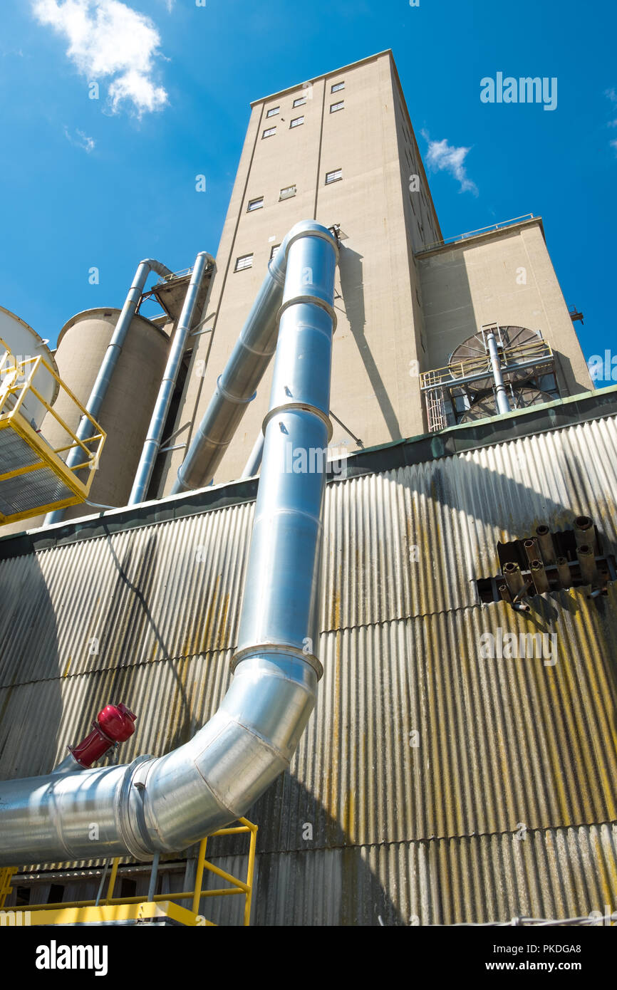 View of section of a grain elevator, an agrarian facility complex used ...