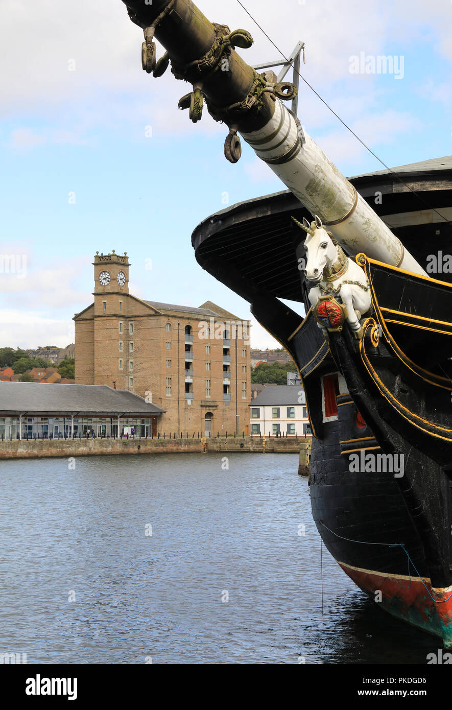 HMS Unicorn on Victoria Dock in the city of Dundee, used as a marina ...