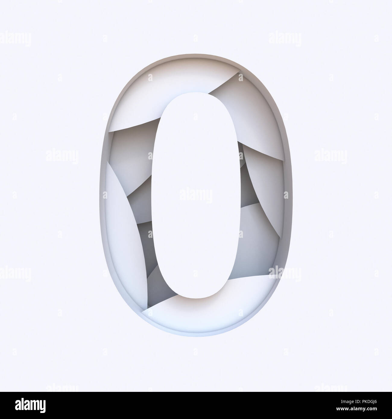 White abstract layers font Number 0 ZERO 3D render illustration ...