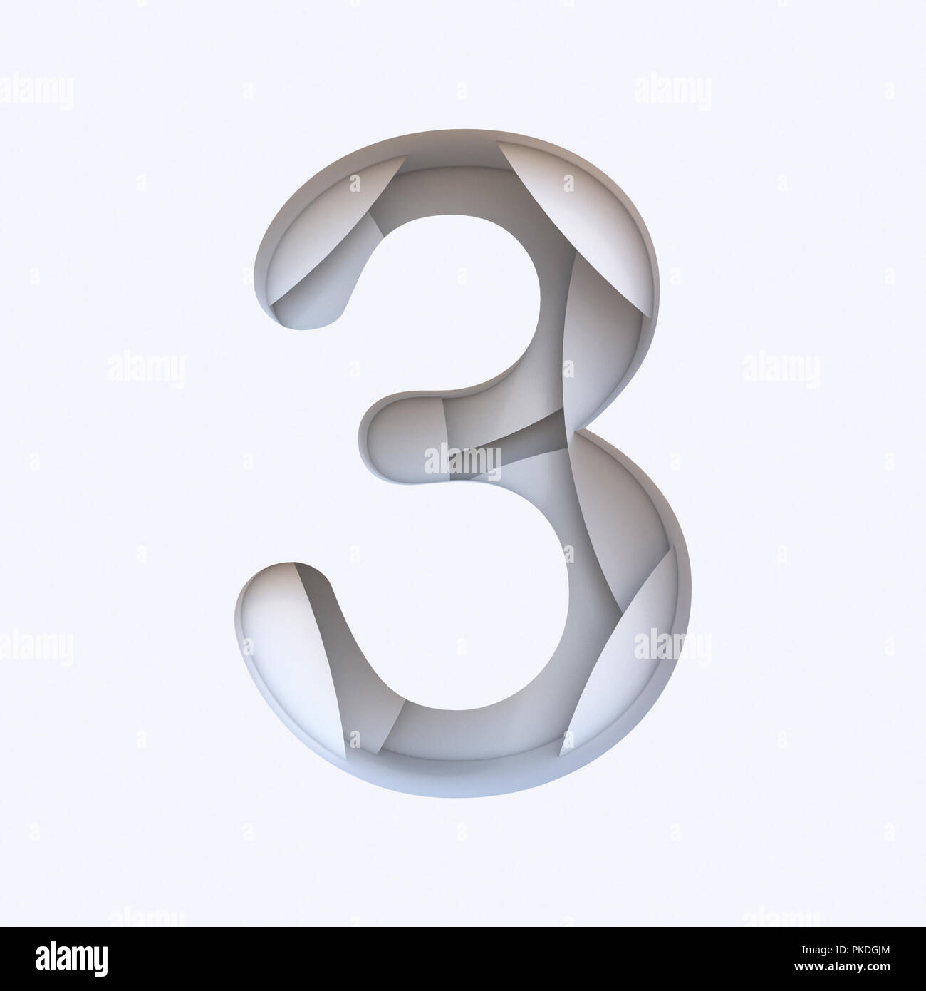 White abstract layers font Number 3 THREE 3D render illustration ...