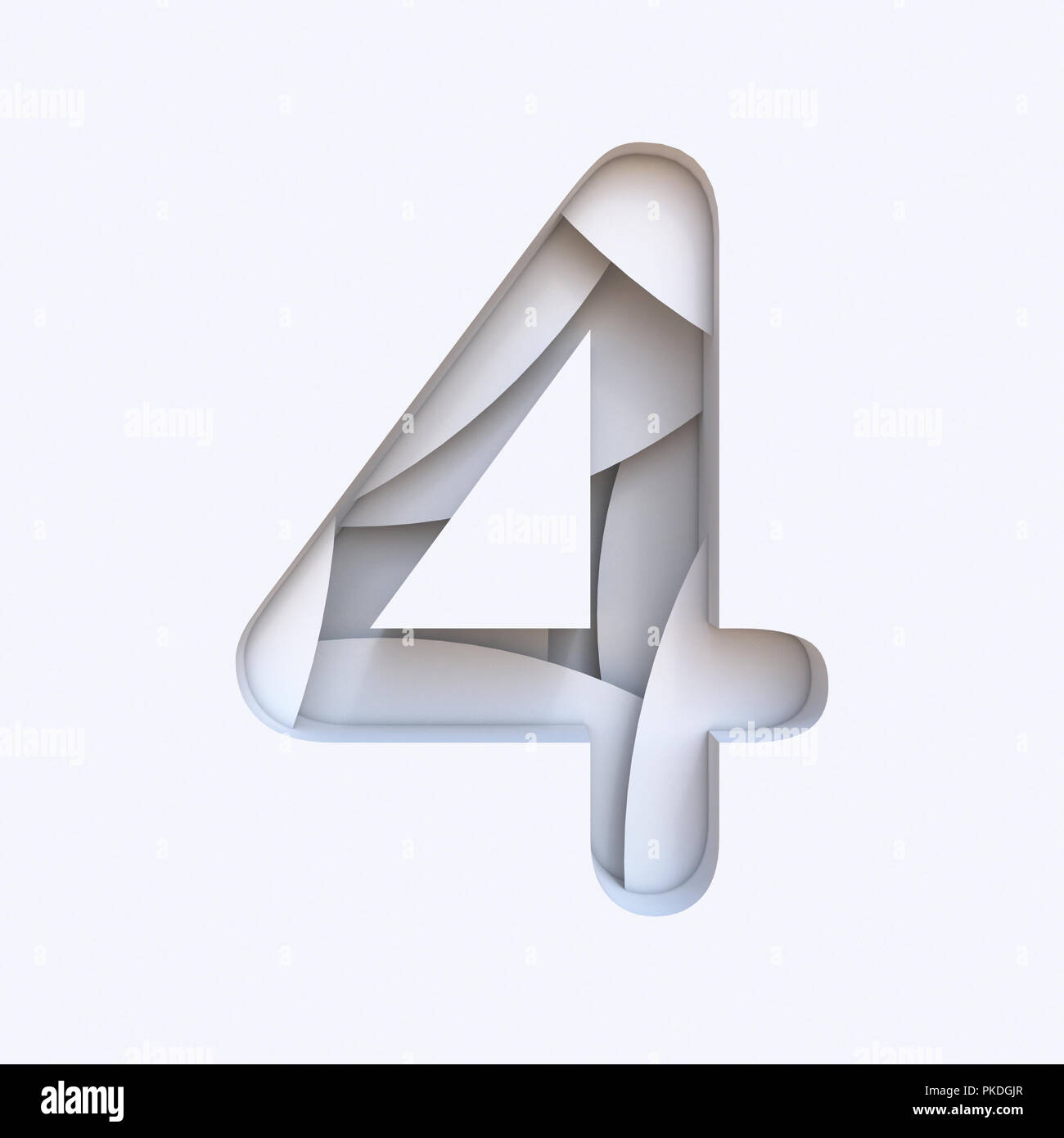 White abstract layers font Number 4 FOUR 3D render illustration ...